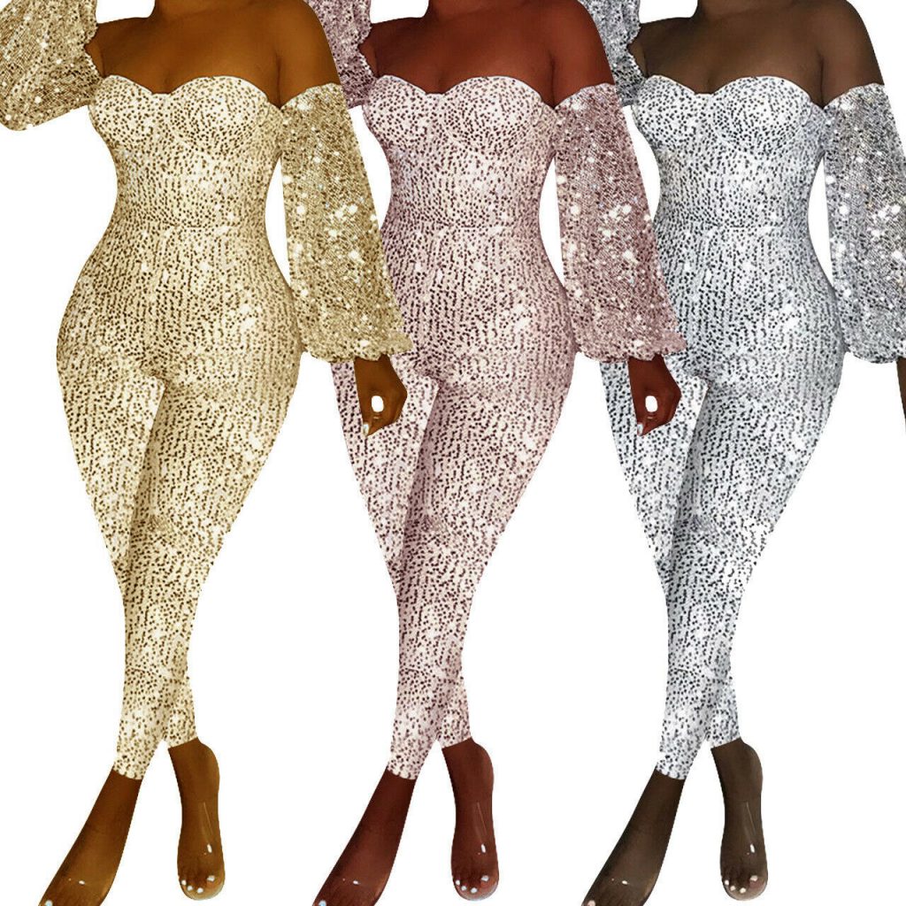 LONG SLEEVE OFF SHOULDER RHINESTONE DESIGN JUMPSUIT *PLUS SIZES* SALE ...